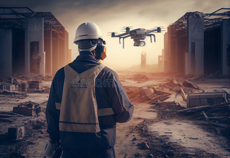 Drone Inspection. Operator Inspecting Construction Site Control by ...