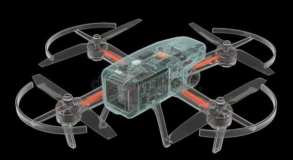Drone Internal Structure: Transparent X-Ray Technical Render Stock ...