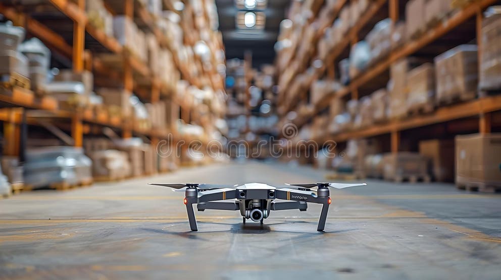 Drone Inventory Check in Warehouse - Streamlined Stock Control. Concept ...