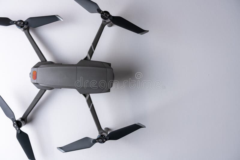 UAV Two White Drones Quadr Copter in Flight with and Digital Camera ...