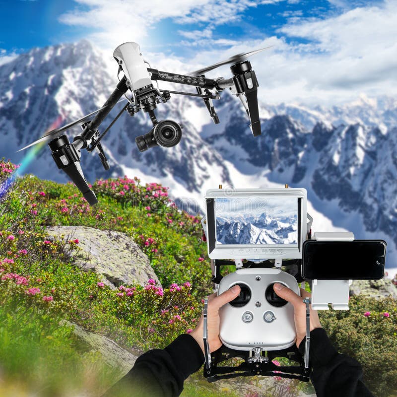 Drone with 4K Camera Flying. Stock Photo - Image of quadcopter, copter ...
