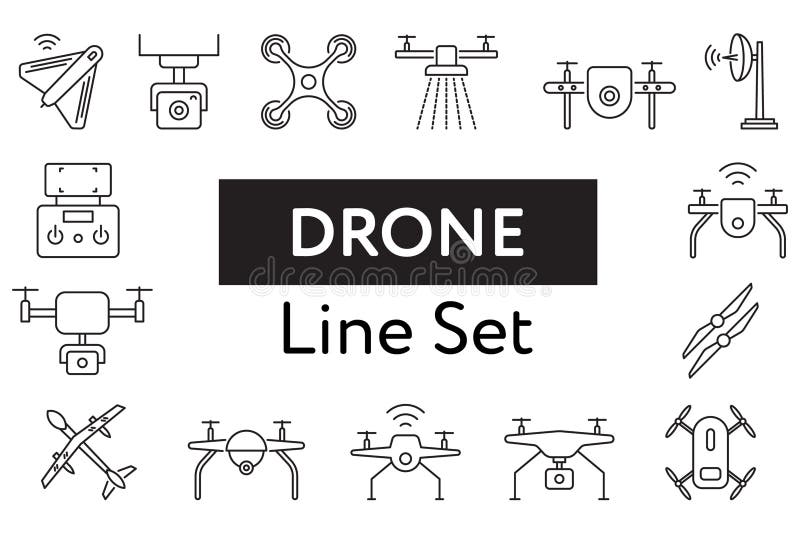 Drone Line Icon. Included the Icons As Drone, Remote, Controller, Radar ...