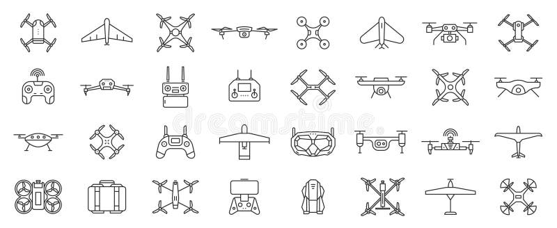 Drone Line Icons. Aviation Unmanned Controlled Aircraft with Camera ...
