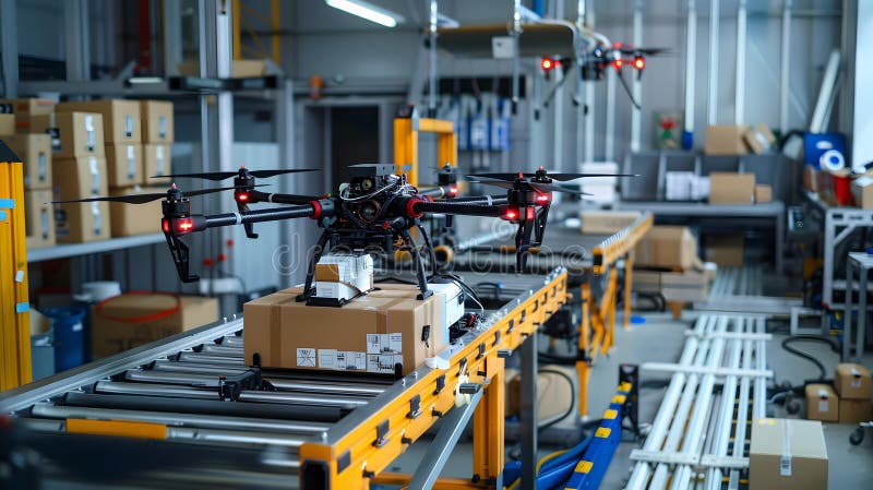 Drone at Loading Station in Modern Warehouse Environment Stock ...