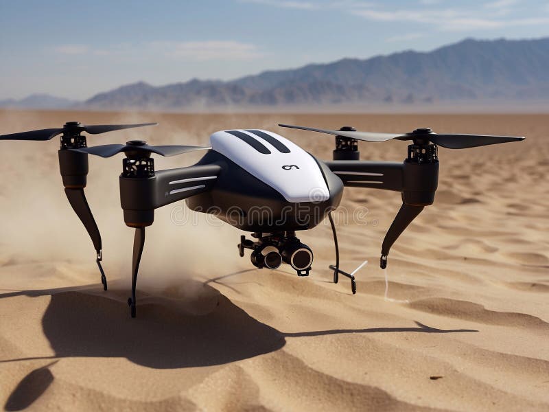The Drone is Located on Sandy Terrain. Realistic Drone Close-up. Stock ...
