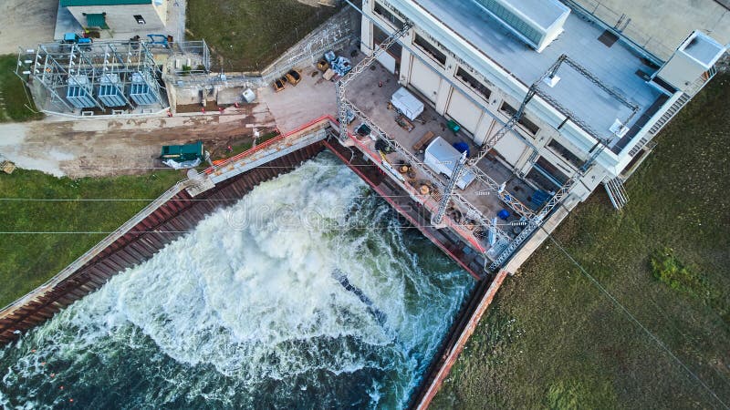 Drone Looking Down at Dam Releasing Water for River Editorial Photo ...