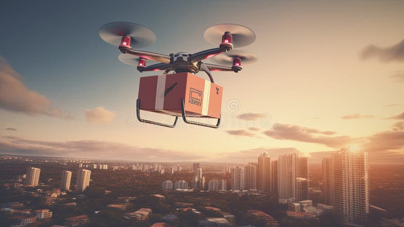 Drone with Mail Package. Copter Deliver and Parcel. Shipment and ...