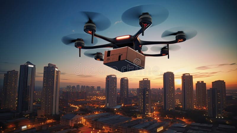 Drone with Mail Package. Copter Deliver and Parcel Stock Illustration ...