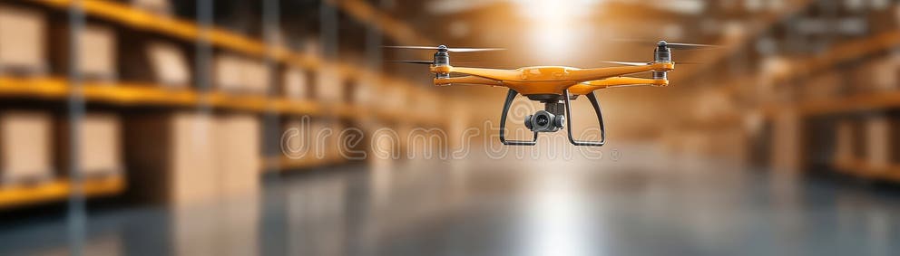 Drone in Modern Warehouse for Inventory Management Stock Illustration ...