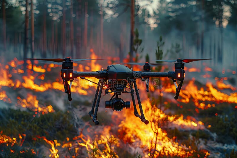 Drone Monitors a Forest Fire during Extinguishing Stock Illustration ...