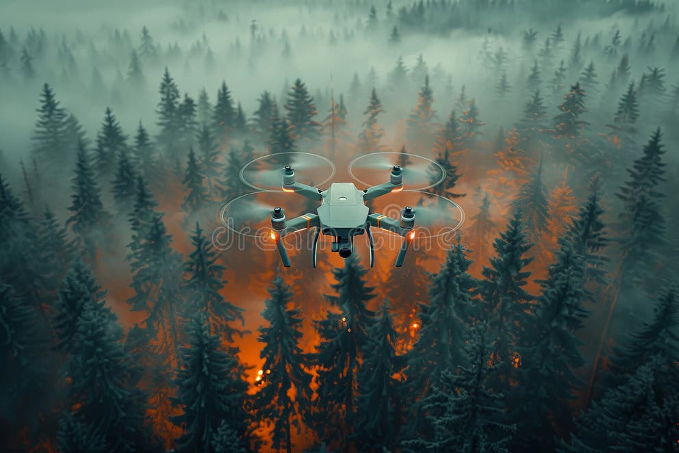 Drone Monitors a Forest Fire during Extinguishing Stock Illustration ...