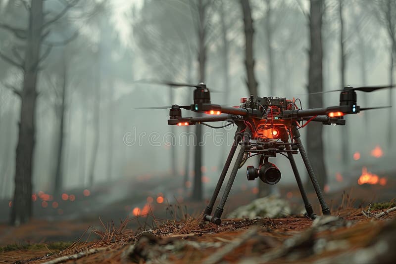 Drone Monitors a Forest Fire during Extinguishing Stock Illustration ...