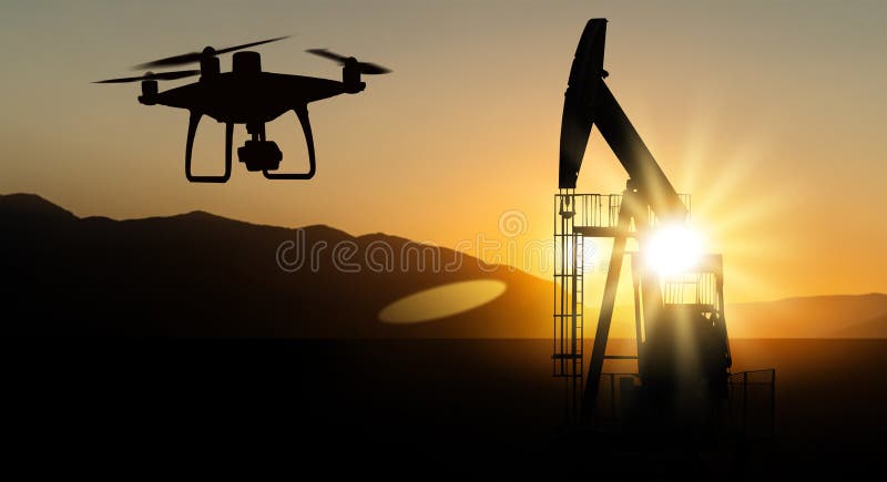Drone and oil rigs stock image. Image of pipeline, monitoring - 265946207
