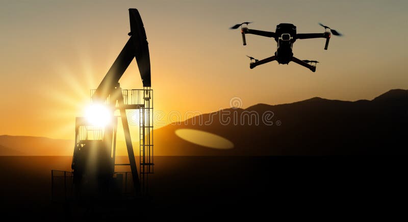 Drone and oil rigs stock image. Image of maintenance - 265946251