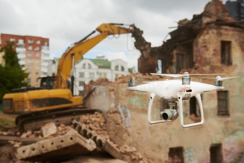 Drone Operated by Construction Worker on Building Site Stock Photo ...