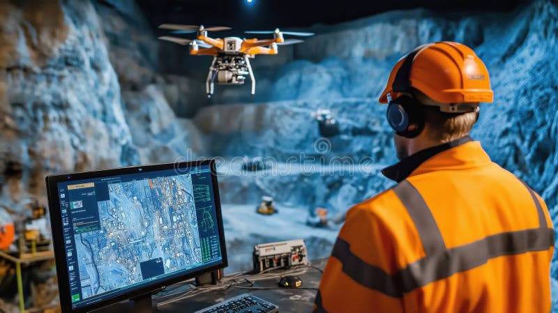 Drone Operation in Mining Site with Operator Monitoring Stock Photo ...