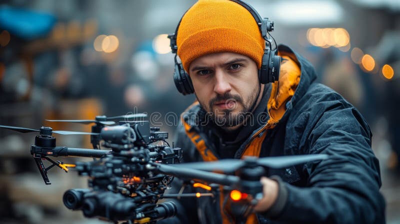 A Drone Operator Focuses Intently on His Equipment while Preparing for ...