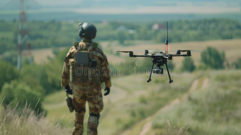 Drone Operator at Battlefield, Modern Aircraft at War Concept, Military ...