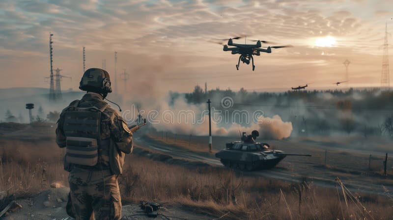 Drone Operator at Battlefield, Modern Aircraft at War Concept, Military ...