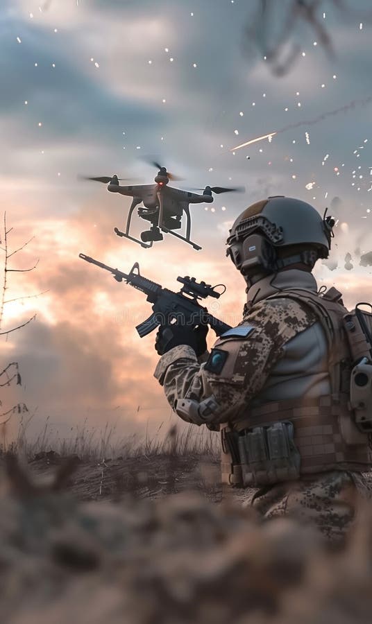 Drone Operator at Battlefield, Modern Aircraft at War Concept, Military ...