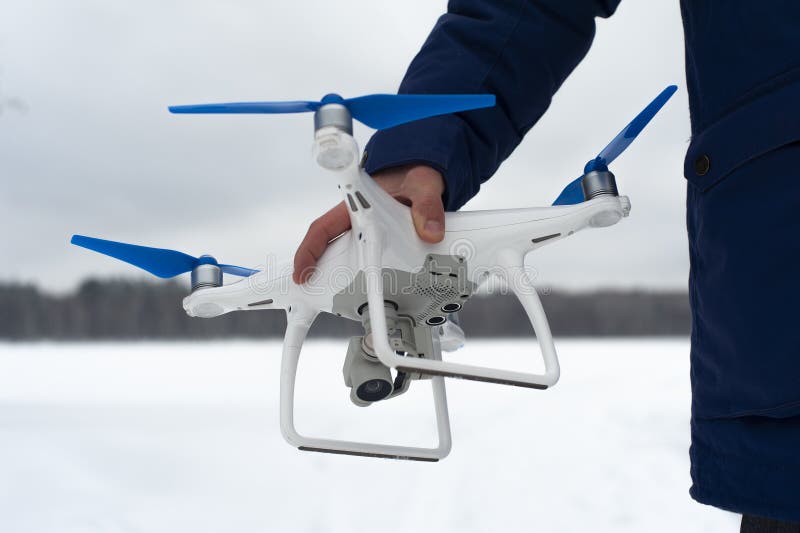 Drone Operator with Remote Control in Winter Landscape Stock Image ...
