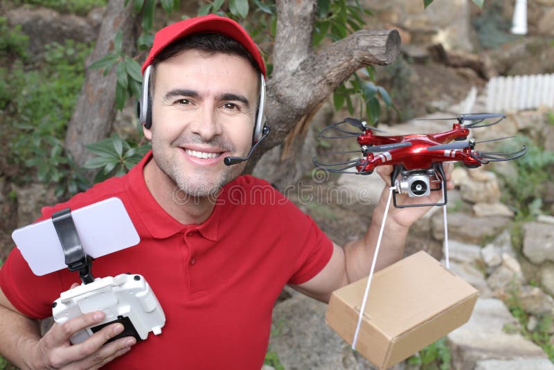 Drone Operator in Uniform Man Delivering Package Stock Image - Image of ...