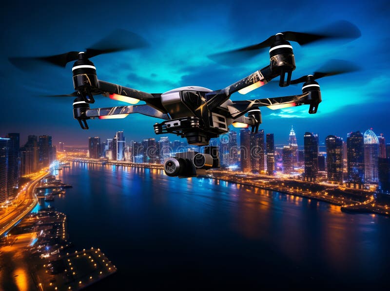 Drone Over Dystopian Cityscape at Sunset Stock Photo - Image of ...