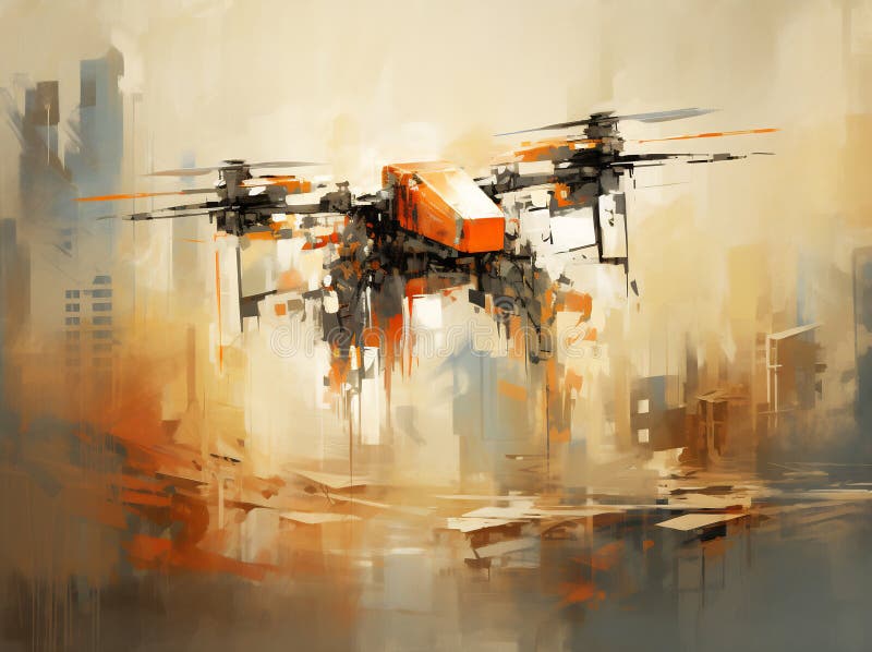 Drone Over Dystopian Cityscape at Sunset Stock Image - Image of drone ...
