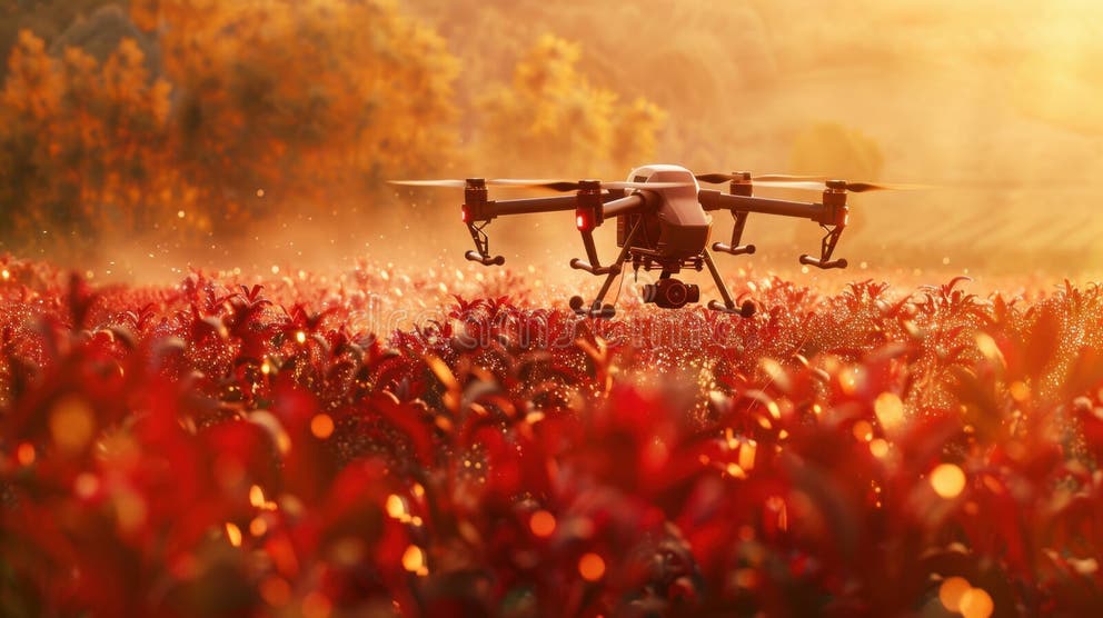 The Drone Over Red Crops. AI Generated Stock Photo - Image of modern ...
