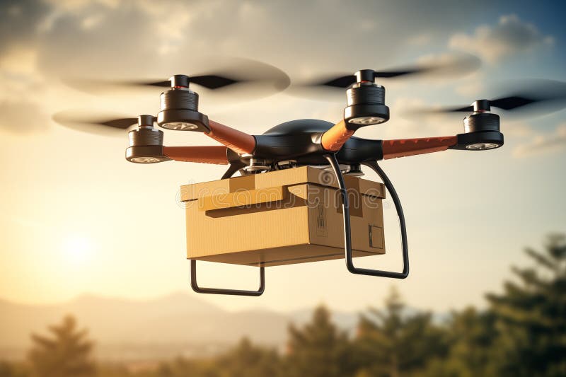 Drone with a Package. Unmanned Delivery Concept Stock Photo - Image of ...