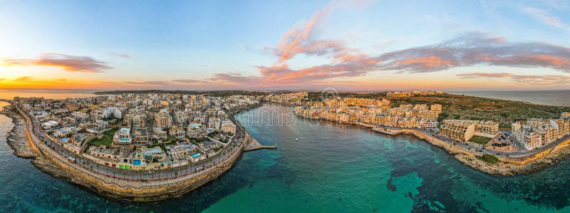 Drone Panorama of Marsaskala at Sunrise in Malta Stock Photo - Image of ...