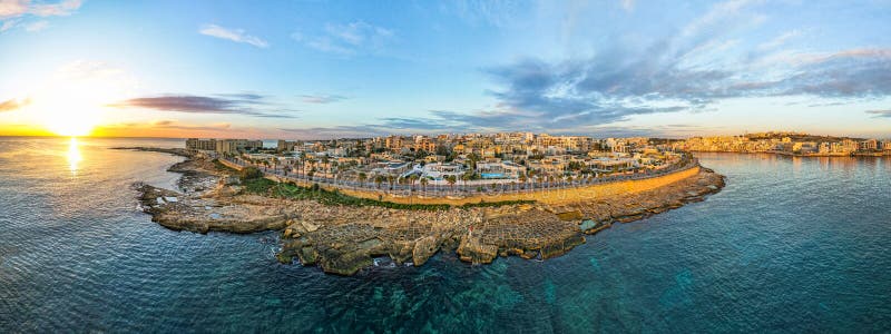 Drone Panorama of Marsaskala at Sunrise in Malta Stock Photo - Image of ...