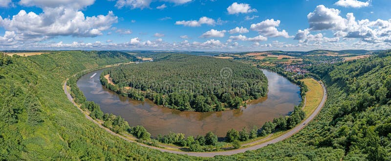 Drone Panorama Over River Main Loop in Germany with Village Urphar ...