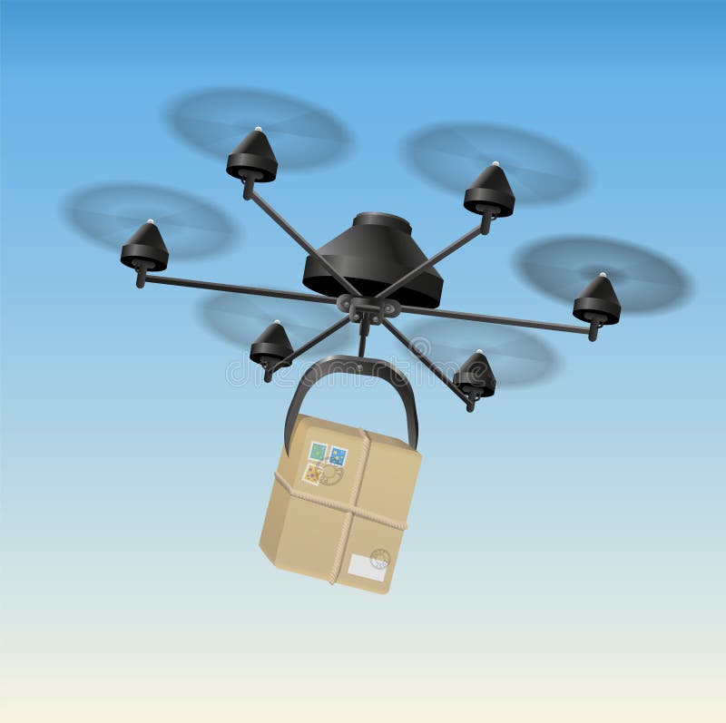 Drone Carrying Pizza for Fast Food Delivery Concept Stock Photo - Image ...
