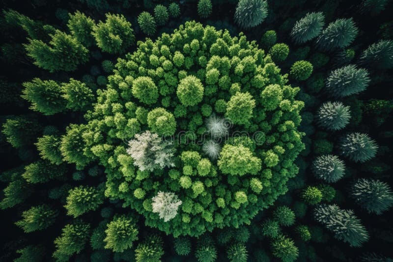 Drone Perspective Looking Down on a Lush Green Forest from Above Stock ...