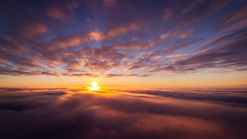 Drone Photo of Setting Sun Above Clouds in the Sky Stock Photo - Image of cloud, view: 256437864