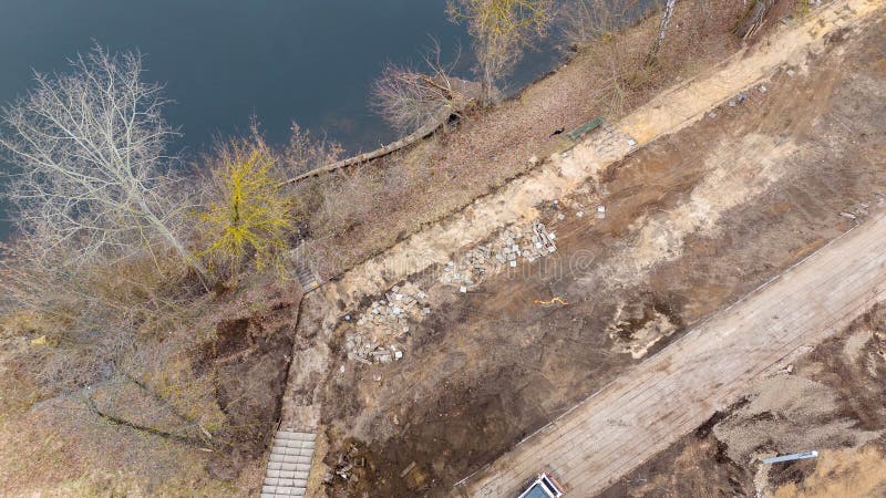 Drone Photography of Construction Workers Renovating and Old Sidewalk ...