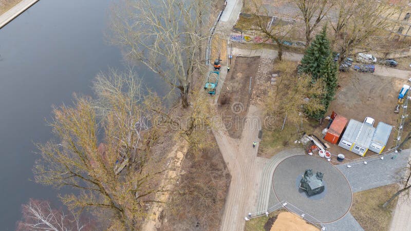 Drone Photography of Construction Workers Renovating and Old Sidewalk ...