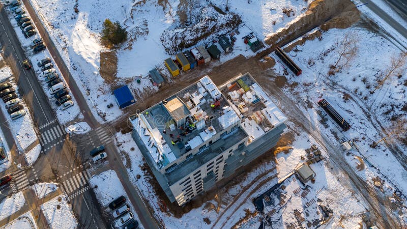 Drone Photography of Constructions Workers Working on New Building ...