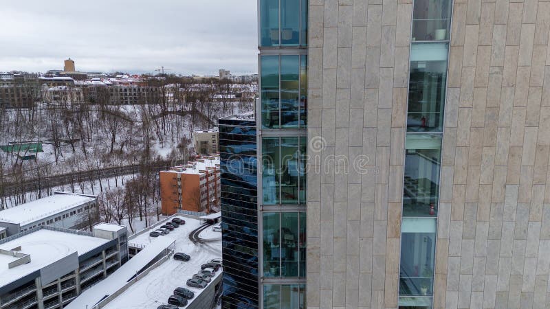 Drone Photography of Highrise Building Close Up, Windows and Reflection ...