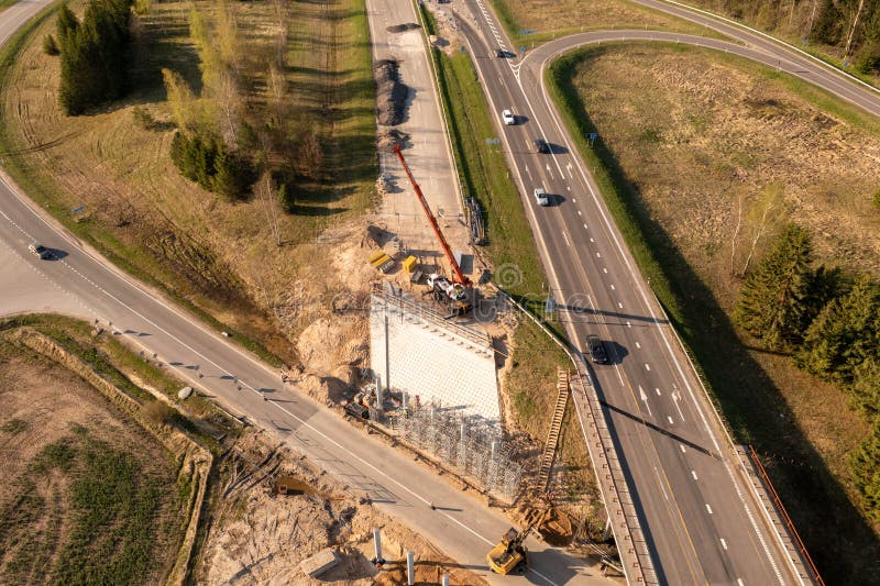 Drone Photography of Highway Bridge Being Built during Spring Day Stock ...