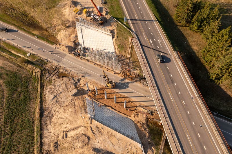 Drone Photography of Highway Bridge Being Built during Spring Day Stock ...
