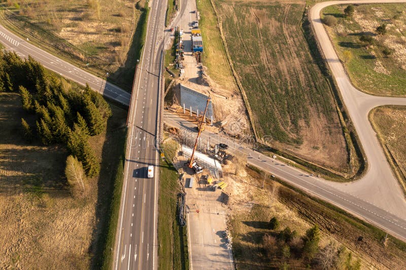 Drone Photography of Highway Bridge Being Built during Spring Day Stock ...