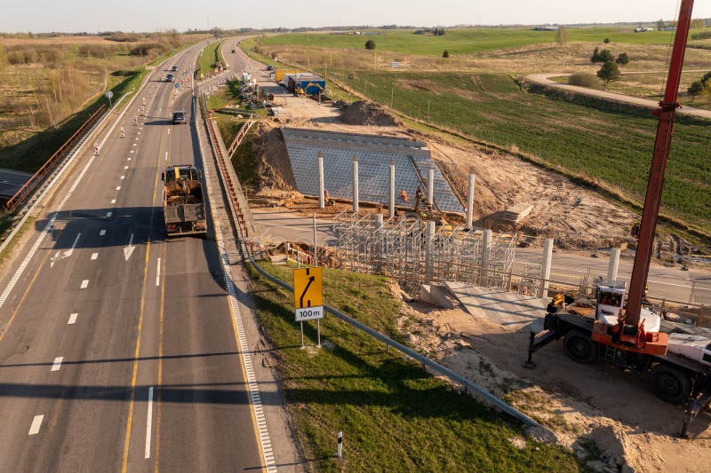 Drone Photography of Highway Bridge Being Built during Spring Day Stock ...