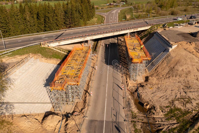 Drone Photography of Highway Bridge Being Built during Summer Day Stock ...