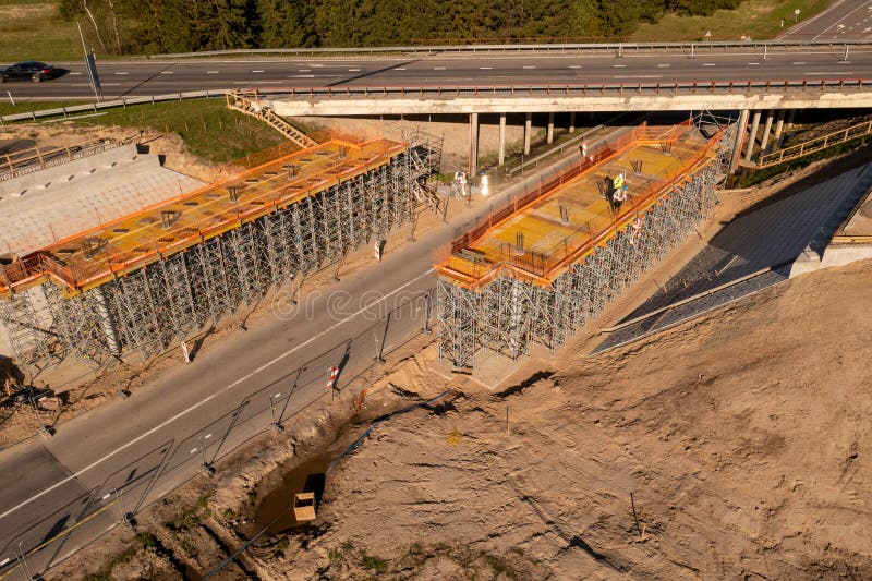 Drone Photography of Highway Bridge Being Built during Summer Day Stock ...