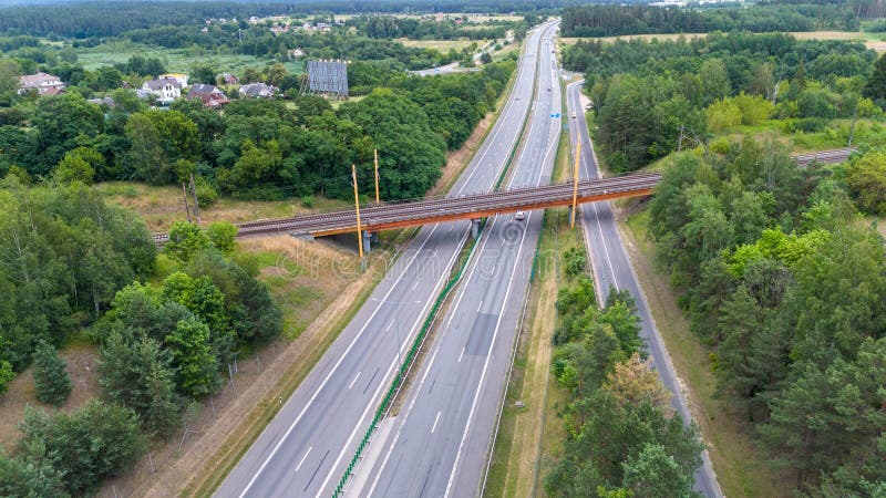 Drone Photography of Highway Intersecting with Railroad Track during ...