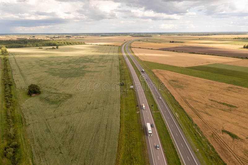 Drone Photography of Highway Surrounded by Agriculture Fields Stock ...