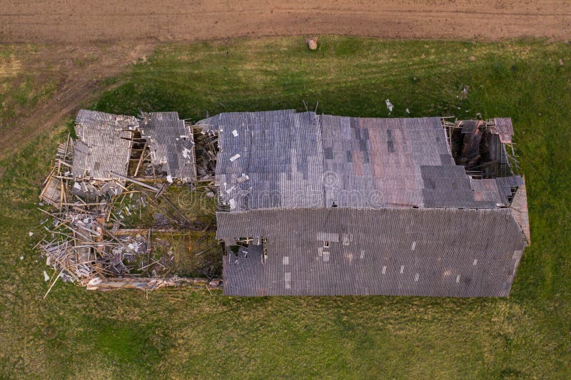 Drone Photography of Old Abandoned and Ruined Barn Stock Image - Image ...
