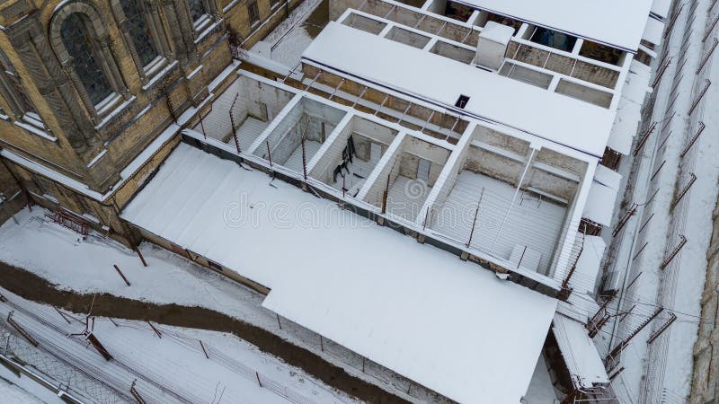 Drone Photography of Old Prison Backyard during Winter Stock Photo ...